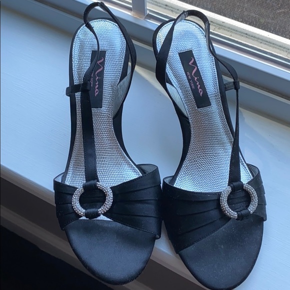 Nina | Shoes | Nina Black Satin Slingback Heels | Poshmark